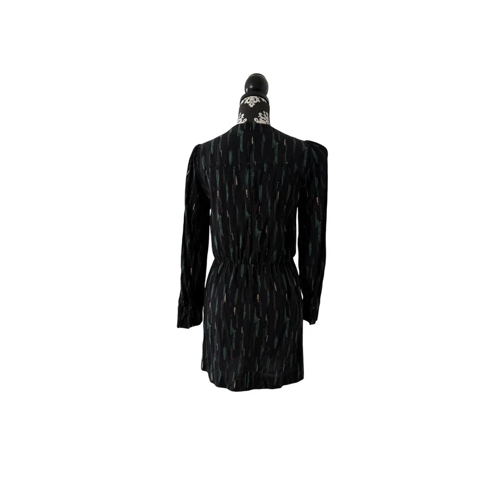 Zara | Dresses | Zara Black Green Abstract Brushstroke Long Sleeve Mini ...